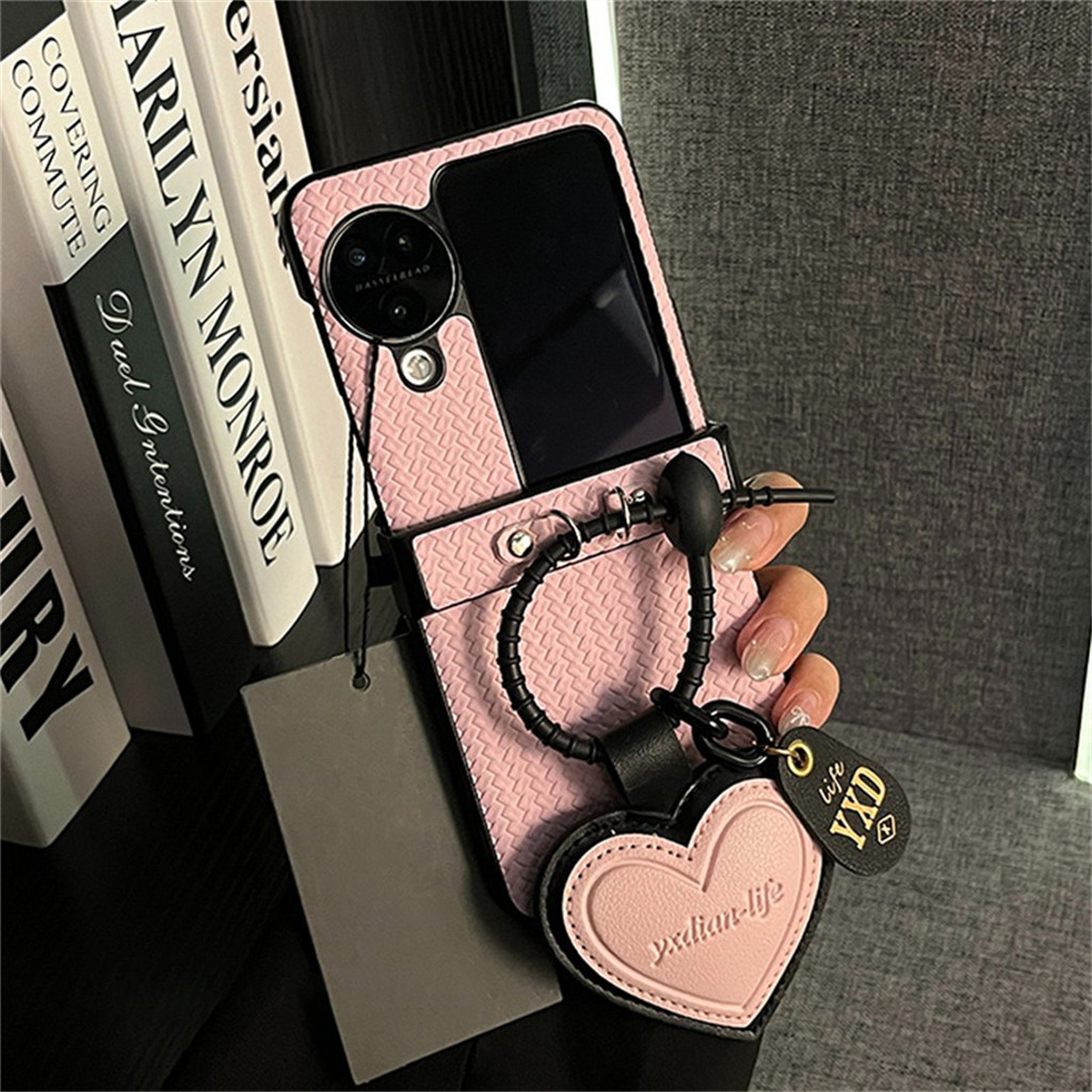 Luxury Pink Grass Mat Pattern Love Heart Pendent Phone Case for OPPO ...