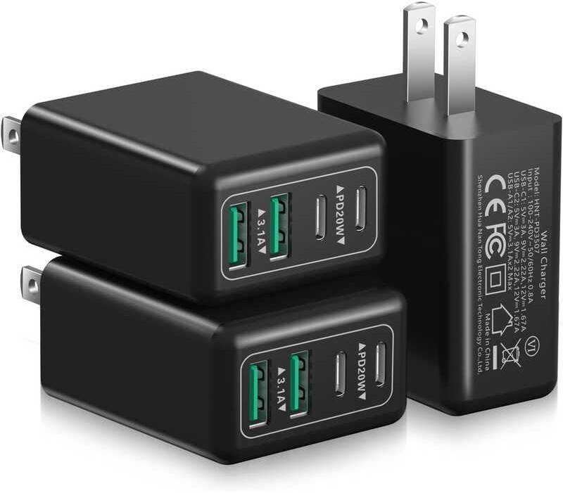 block, 3-piece Charger 40W 4-port charger quick charging block, dual PD ...