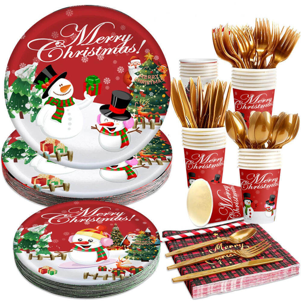 Christmas Party Supplies Tableware Set Xmas Cutlery Paper Plates ...