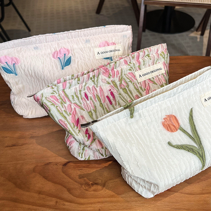 Elegant Girl Texture Tulip Large Capacity Cosmetic Bag Travel Portable ...