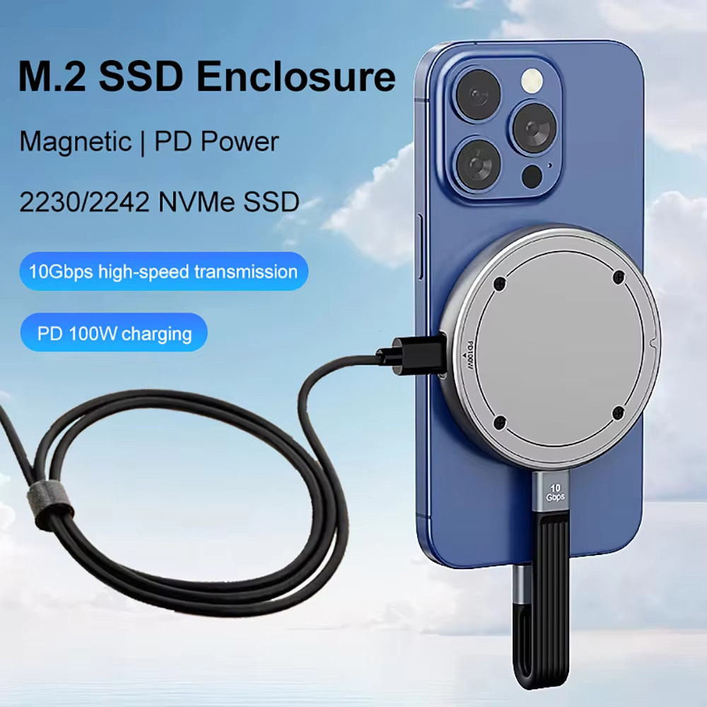 Magnetic Hard Drive Enclosure M.2 2230 2242 NVMe SSD 10Gbps USB C 3.2 ...