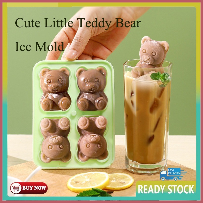 Teddy Bear Shaped Ice Molder 4 Grid 3D Bear Ice Mold Splash-proof And ...