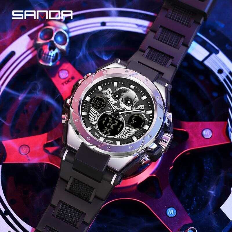 SANDA 6087 Skeleton Fashion Waterproof Electronic Sports Skull Watch ...