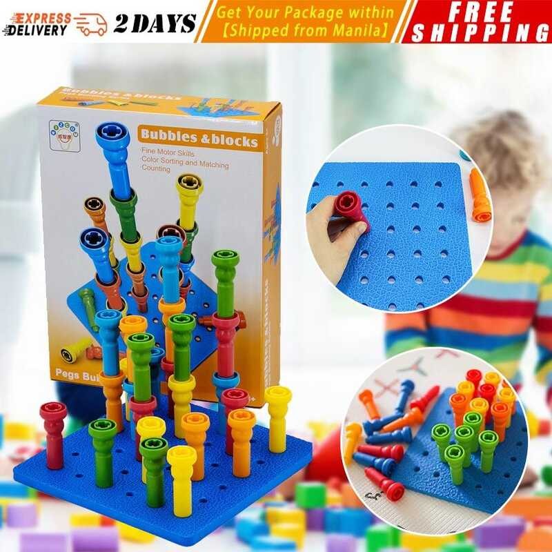 Creative Kids Early Learning Nail Building Block Stacking Peg Board Set ...