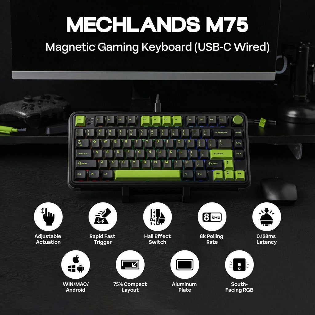 M75 MechLands 80-Key 75% Layout Wired Hot-Swap Hall Effect Mechanical ...