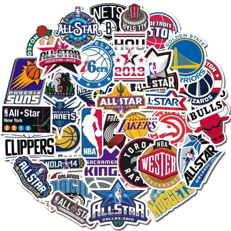 50Pcs/Set NBA Team Logo Series 02 Stickers DIY Fashion Mixed Waterproof ...