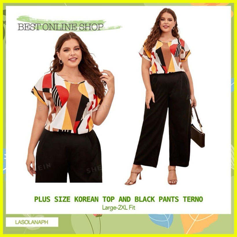 PLUS SIZE Terno for Women Shortsleeve Blouse and Black Squarepants ...
