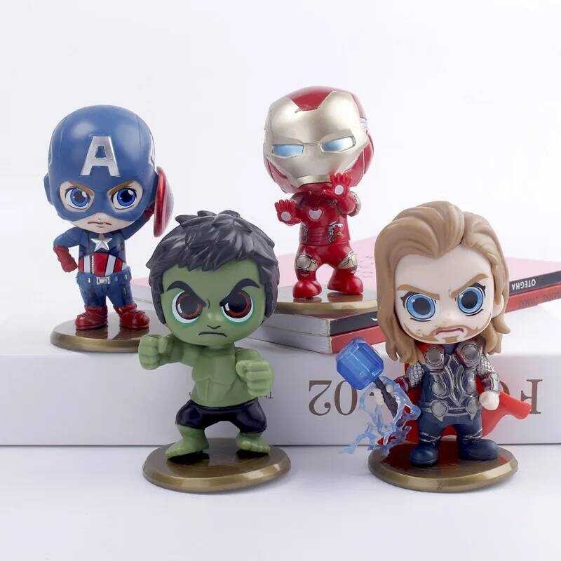 Avengers 4Pcs/Set Q-Version Big Head Action Figure Iron Man Captain ...