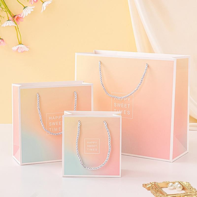 New Gradient Color Paper Gift Bag with Handle Large Capacity Thick ...