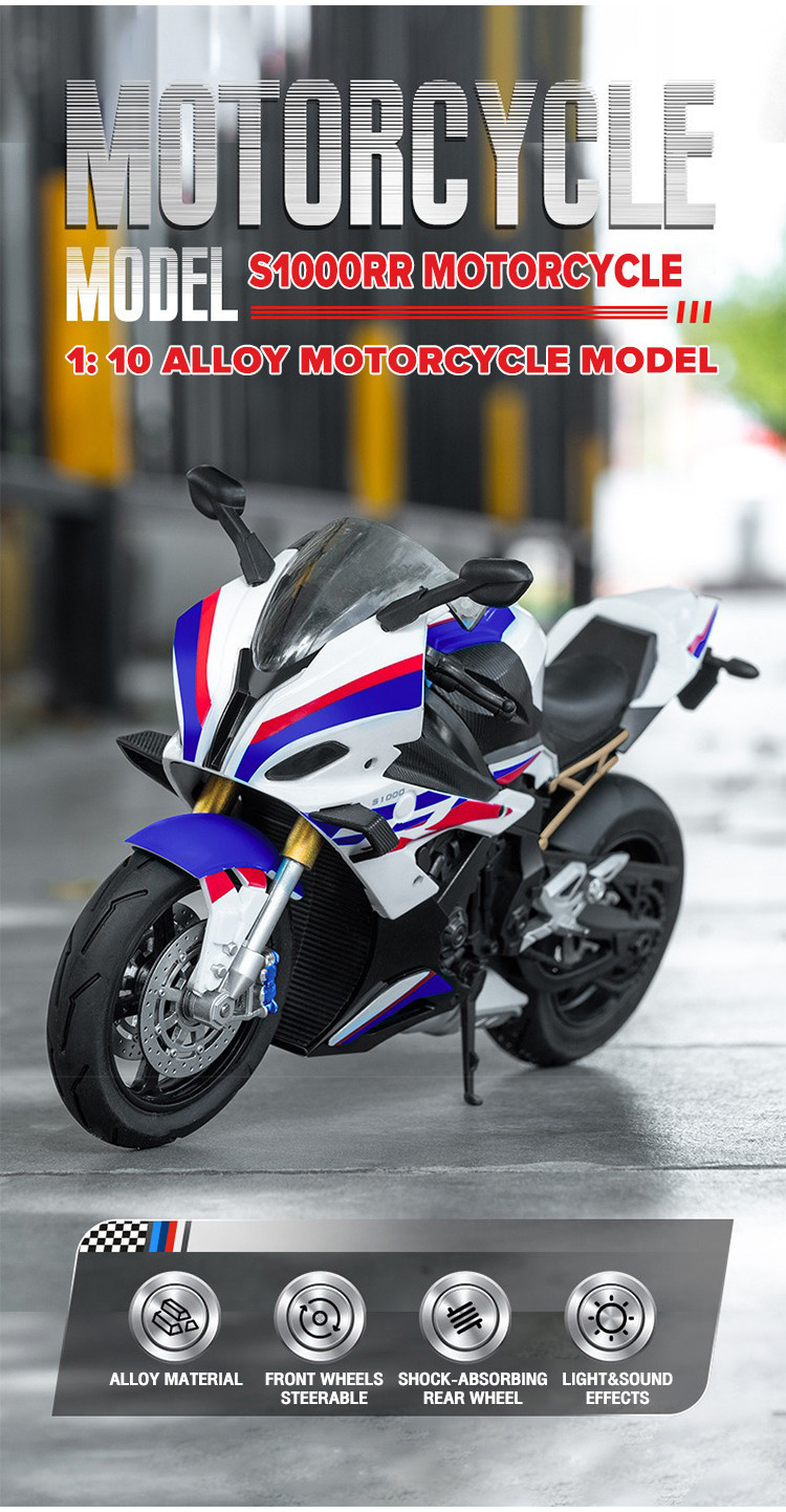 KLT 1:10 BMW S 1000 RR Motorcycle Metal Alloy Toys Car Model Diecast ...