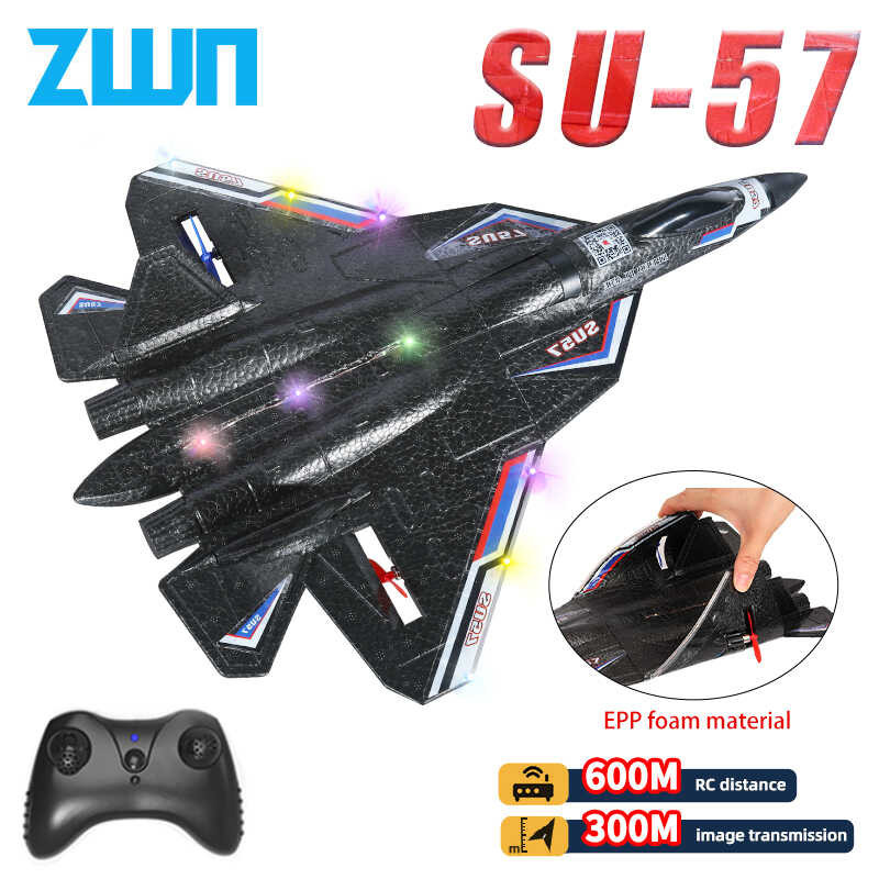 RC Plane Su57 2.4G On LED Lights Aircraft Remote Control Flying Model ...