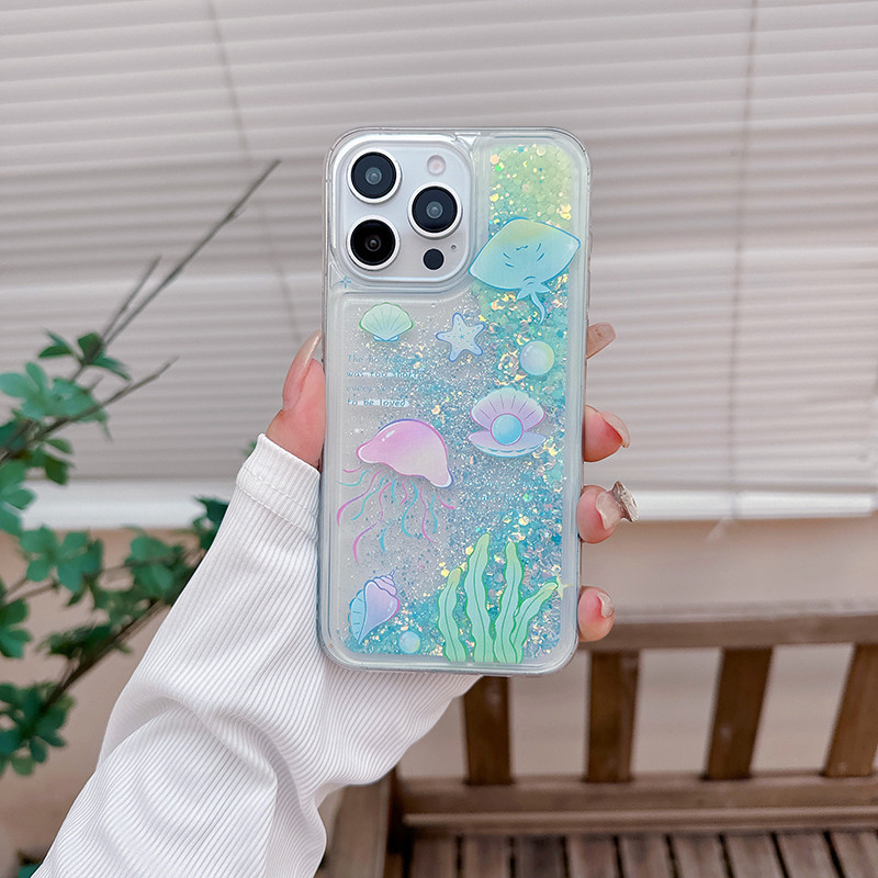 Glitter Jellyfish Conch Starfish Luminous Quicksand Phone Case ...