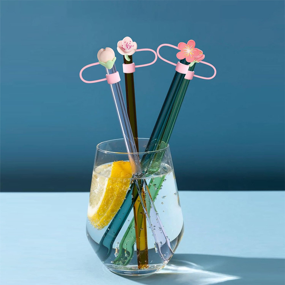 10mm Dustproof Straws Cover Cute Straw Cap Lid Sakura Pattern Straws ...