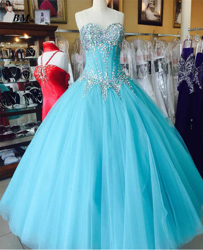 ZXH Sweetheart Tulle Ball Gown Quinceanera Dresses 2021 Bg Crystals ...