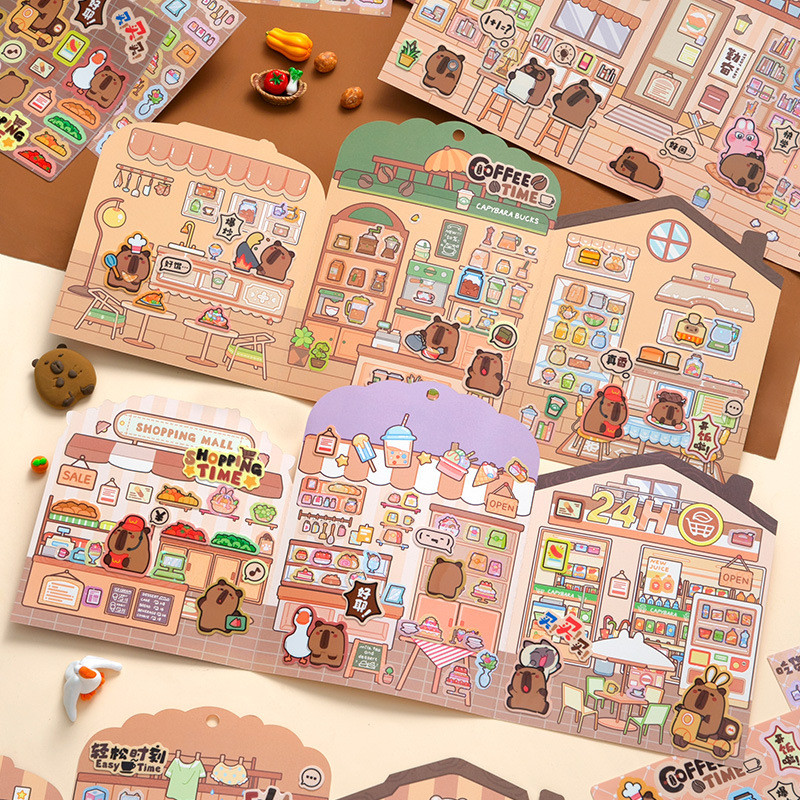 Capybara Quiet Book No Cut Jelly Reusable Sticker Book Set Educational ...