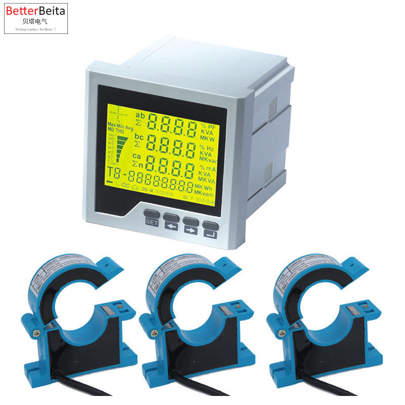AC 100A 200A 300A 400A 500A 600V 3 phase LCD multifunction meter with ...
