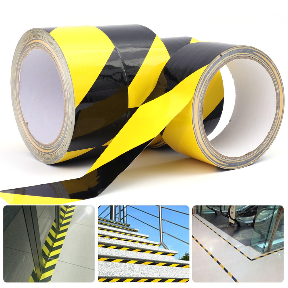 Black & Yellow Hazard Warning Safety Tape Self Adhesive Barrier Tape Hazard Stripe Tapes for ...