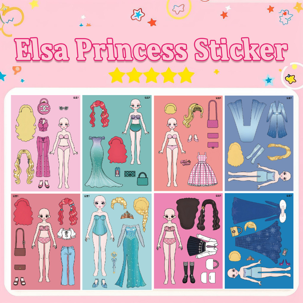 6/8PCS Frozen - Elsa Princess Dress Up Sticker Children's Fun Toy DIY ...