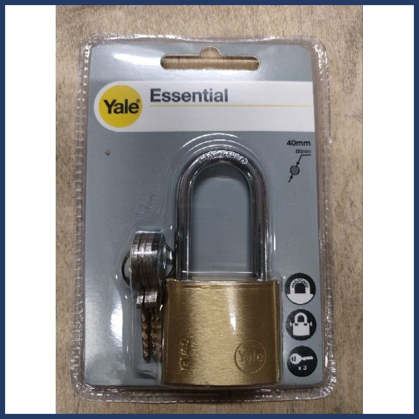 ☁ Yale Essential Series Brass Padlock Long Shackle YE1 20MM , 25MM , 30MM , 40MM , 50MM | Shopee ...