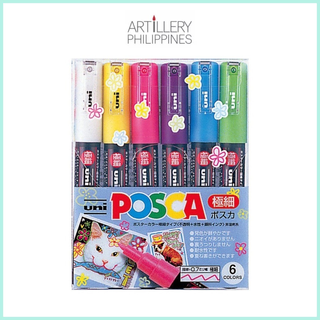 Uni Posca Markers Set of 6 (Acrylic Paint Markers, Pens) | Shopee ...