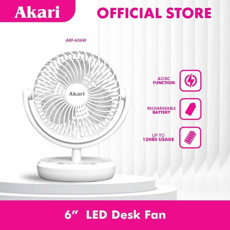 6" Akari Rechargeable Desk Fan W/ Night Light Function (Arf-606) 6" W ...