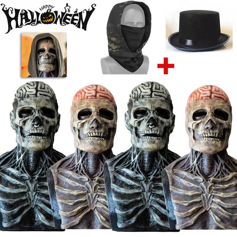 Demon Halloween Horror Bare Brain Zombie Latex Scary Hat Cosplay ...