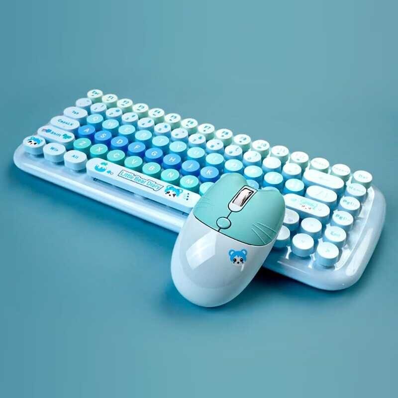 2 4g Keyboard Set 84 Keys Colourful Retro Round Keycaps Wireless Mouse Combo Para Sa Lapp