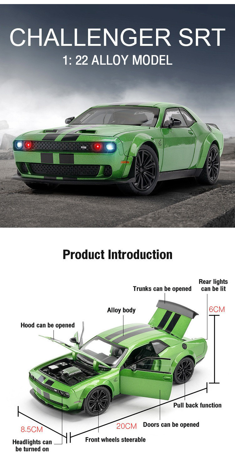 1:22 Scale Diecast Dodge Challenger Hellcat Metal Alloy Toys Car Model ...