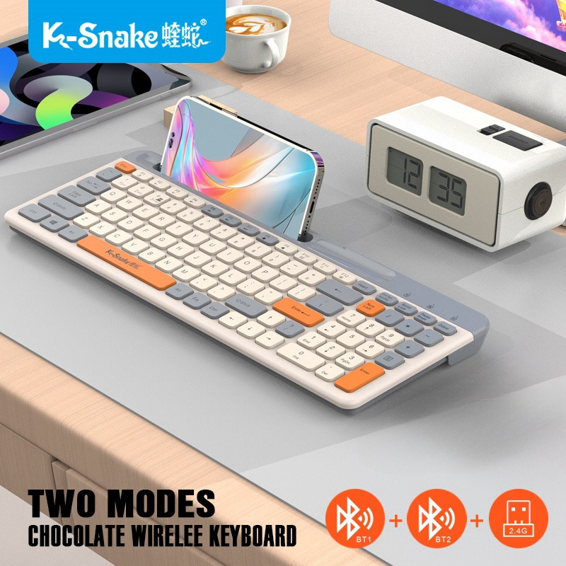 K100 Wireless Rechargeable Bluetooth Dual Mode Keyboard Chocolate Thin ...