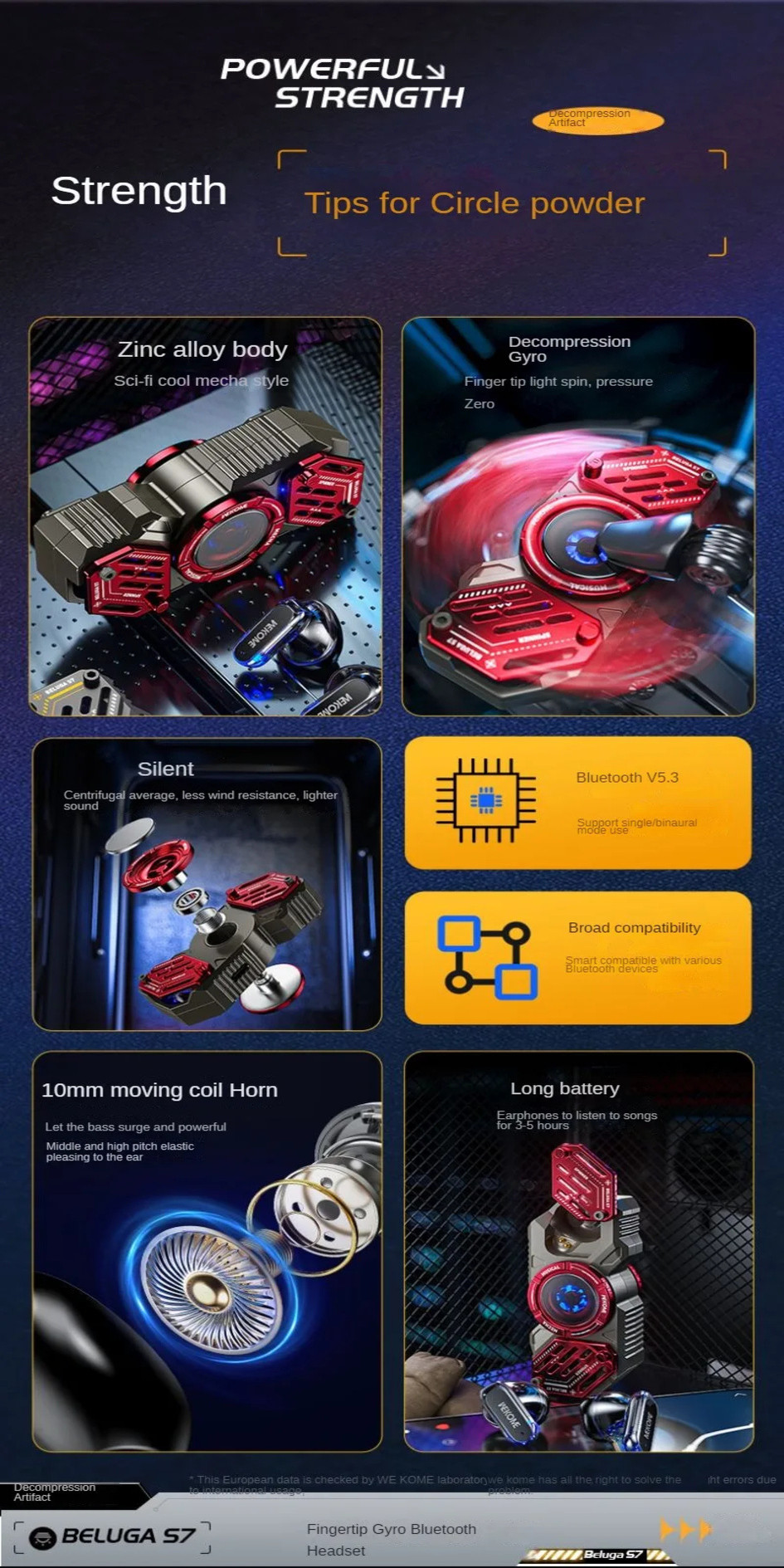 WEKOME Fidget Spinner Shaped Wireless Earbuds V5.3 Bluetooth Earphones ...