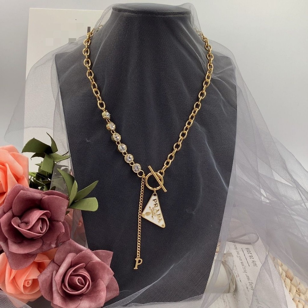 PRADA Niche Inverted Triangle Metal Letter Pendant Clavicle Chain ...