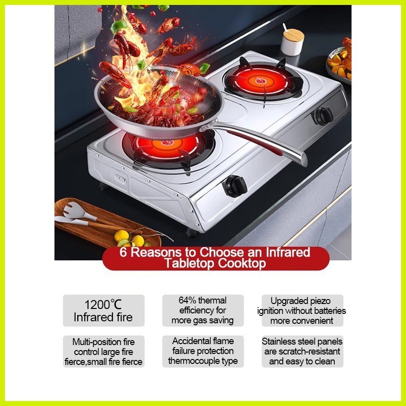 ☢ ¤ IKER Infrared gas stove double stove household stainless steel ...
