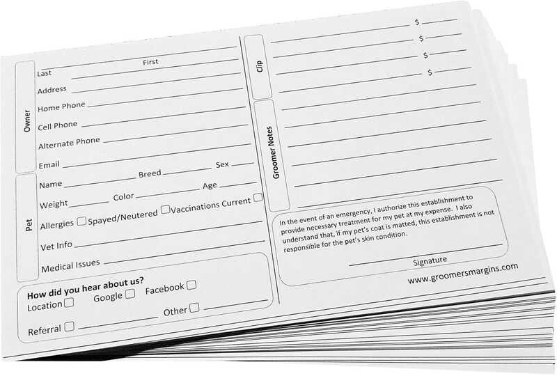 Dog Grooming Cards (100 Pack 8 X 5 inch) Groomer Client Profile Service ...