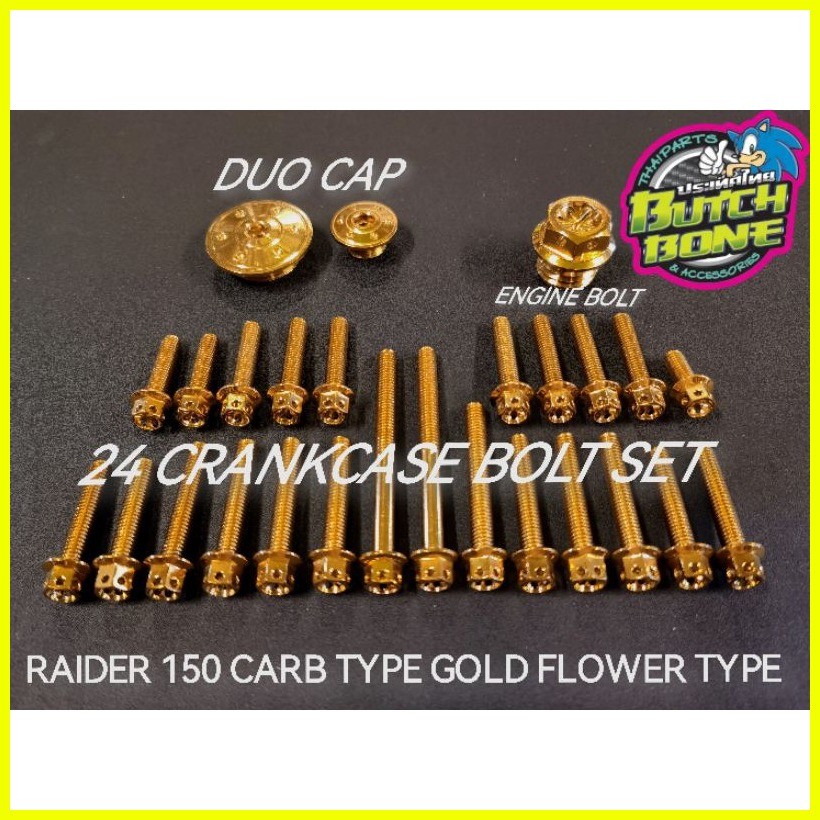 ♣ ☏ HENG CRANKCASE BOLT SET/ENGINE/DUO CAP RAIDER 150 CARB TYPE GOLD ...
