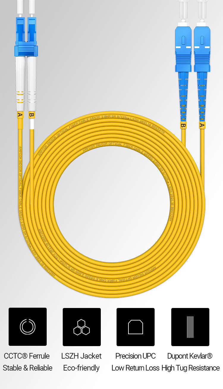 AMPCOM LC to SC UPC Fiber Optical Patch Cable Singlemode Duplex SMF 9 ...