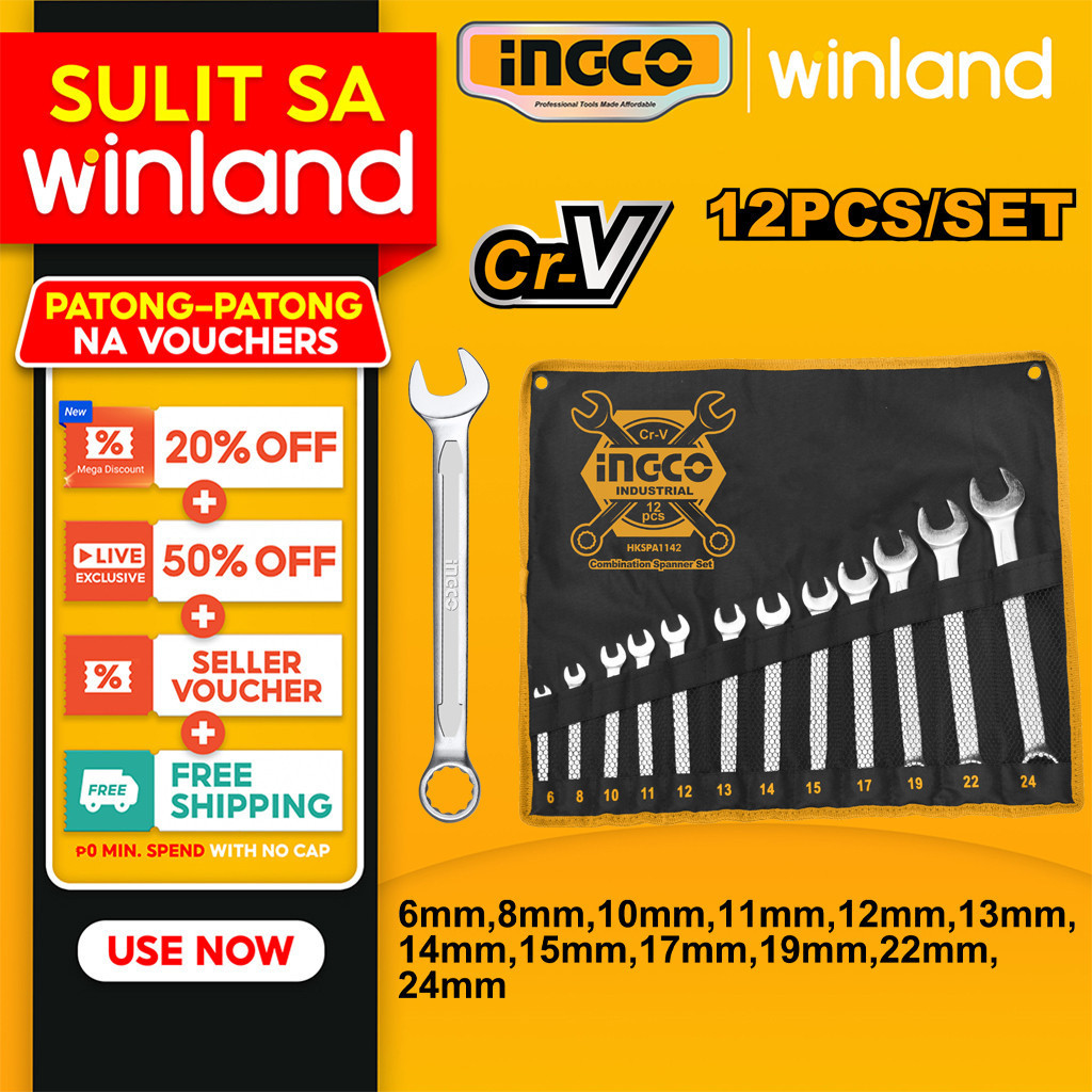 Ingco by Winland 12pcs Combination Spanner Wrench Set 6-24mm HKSPA1142 ING-HT | Shopee Philippines