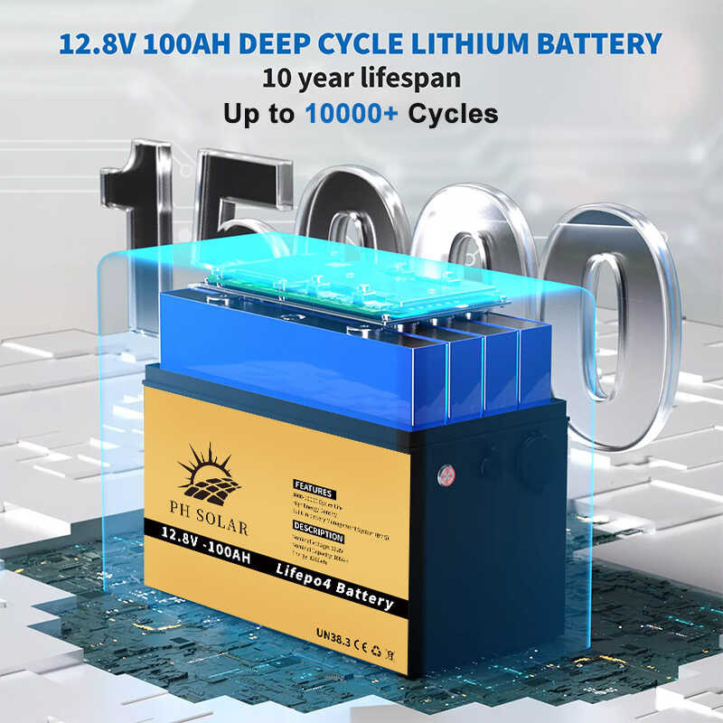 PH SOLAR 10000+ Deep Cycles 12.8V 100AH Rechargeable BMS Protection ...