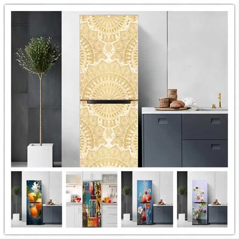 Black 3D Wallpaper Gold Refrigerator Sticker Seldhesive Waterproof ...