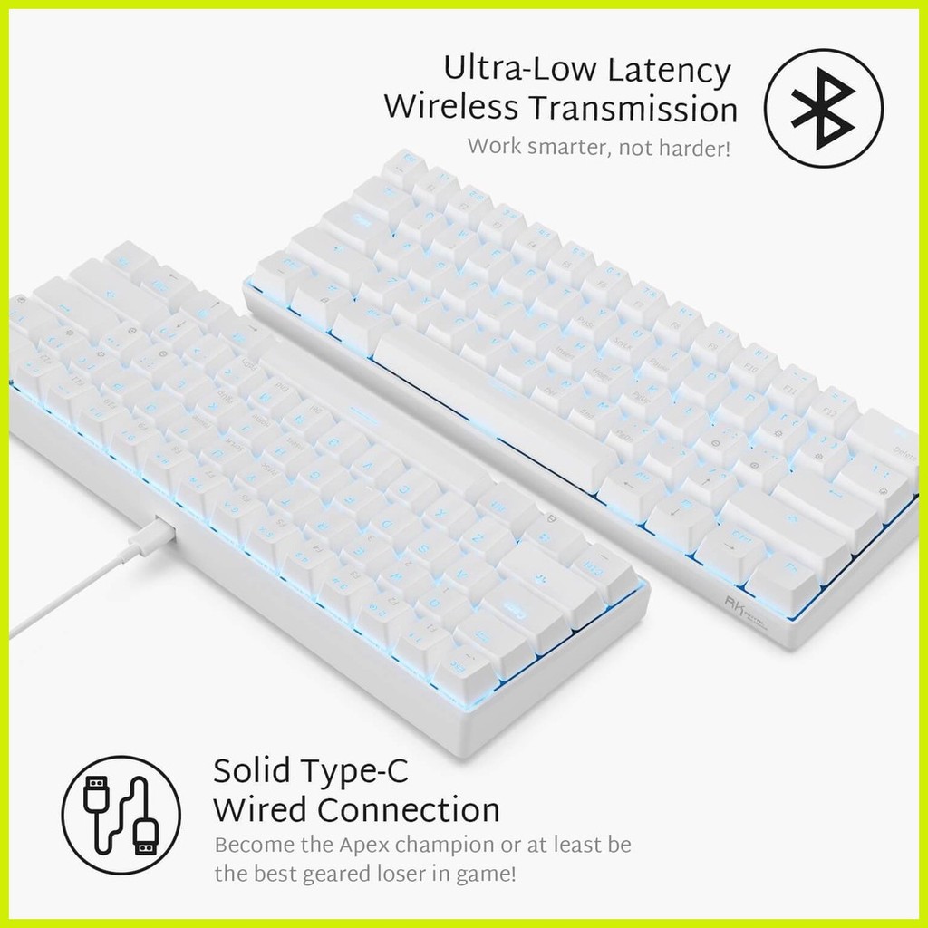 Royal Kludge RK61 Tri-Mode RGB 61 Keys Hot Swappable Mechanical Keyboard White (Red Switch ...