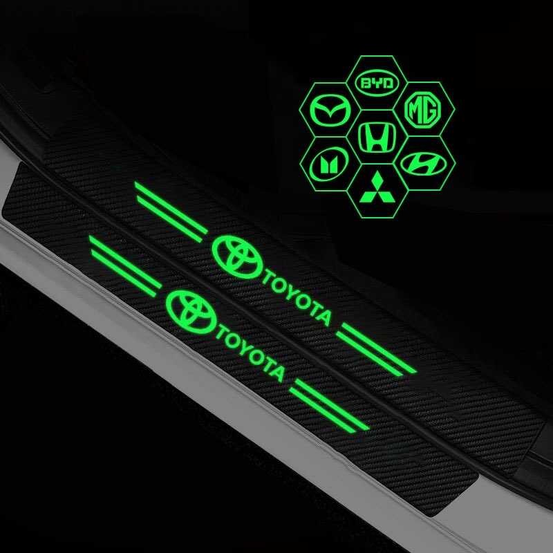 4Pieces Luminous Car Side Step Door Sill Protector Carbon Fiber Seal ...