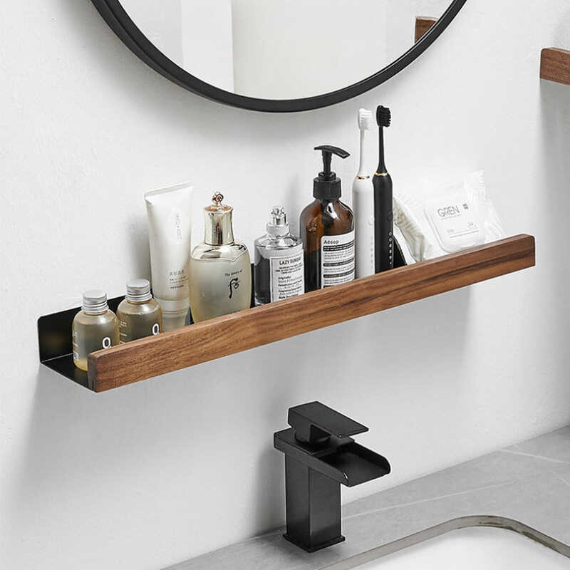 Punch Storage Rack Solid Wood Bathroom Shees Punch-Free Wooden Shelf ...