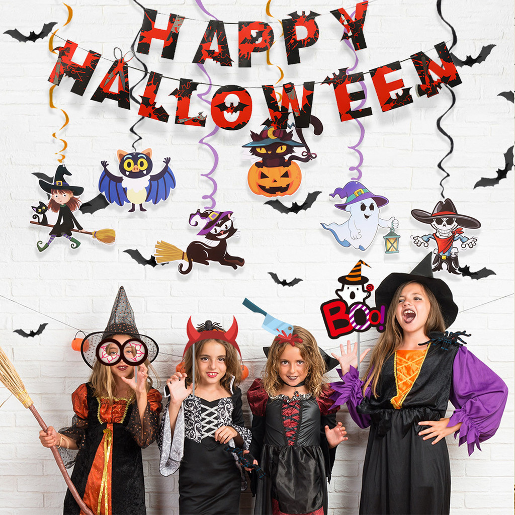 Happy Halloween Banner Pumpkin Ghost Hanging Swirl For Home Wall ...