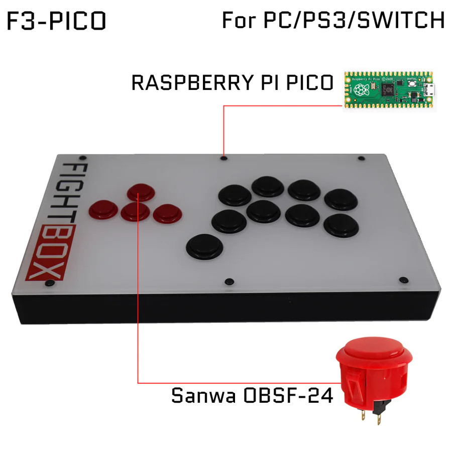 FightBox F1-F10 Raspberry PICO Zero Delay Joystick Game Controller with Multi Button Keyboard ...