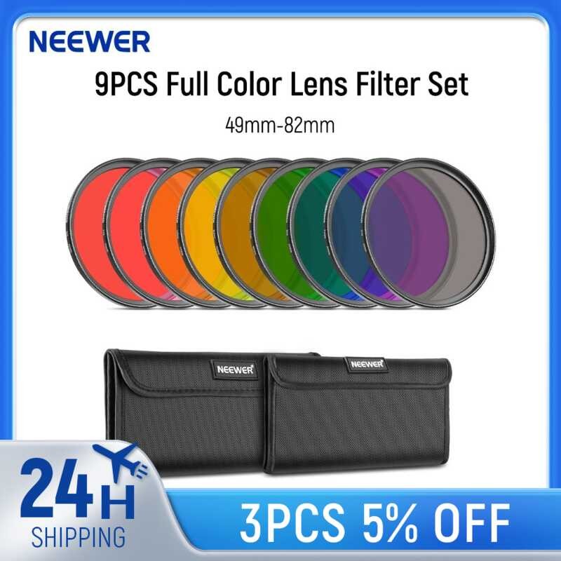 NEEWER 、 9Pcs Full Color Filter Set Resin Filters With Red Orange Blue ...