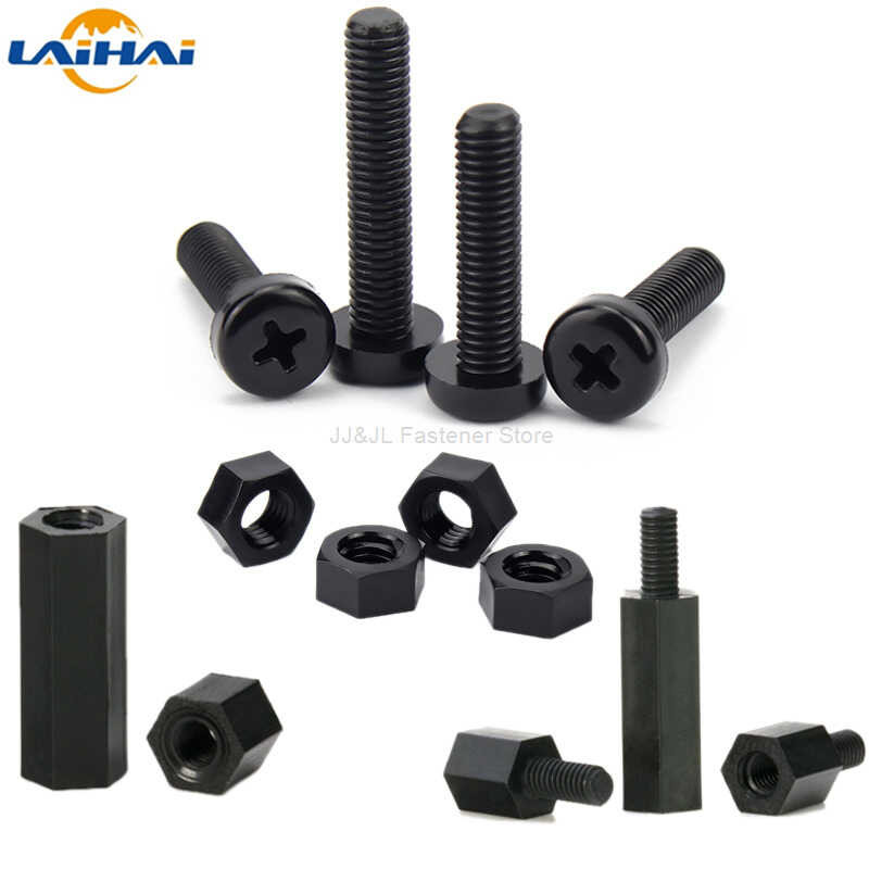 50X M2 M3 M4 Black Nylon Plastic Hex Standoff Hexagon Pillar Male ...