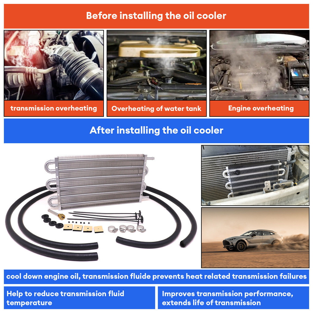 Max 6 Row Universal External Transmission Oil Cooler Trans Cooler ...