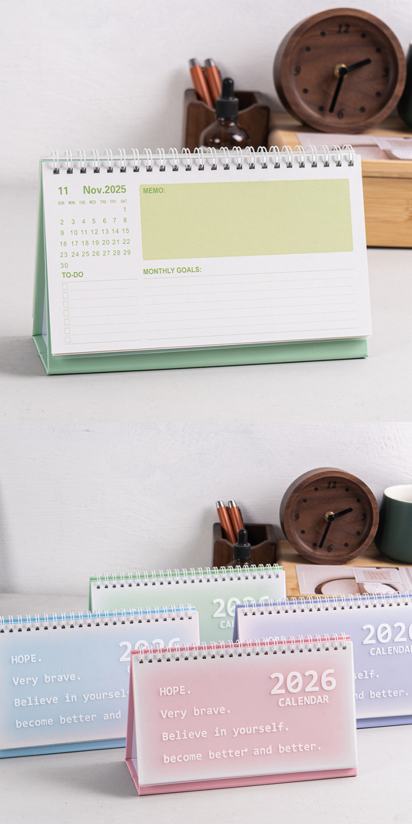 Waterproof Coil Style Desk Calendar Cute Simple Fresh Desk Calendar ...