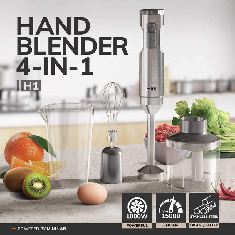 Immersion MIUI Hand Blender 1000W Powerful 4-in-1,Stainless Steel Stick ...