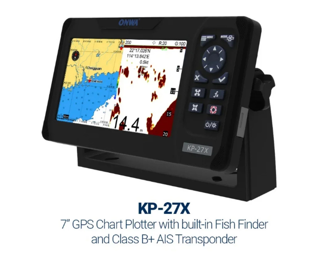 ONWA KP-27X 7-inch IP66 Marine GPS Chart Plotter 4-IN-1 with Echo Sounder with AIS Built-in Fish ...