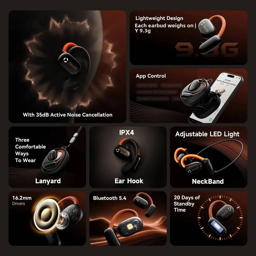 erEQ Oneodio D72 Open-Ear Earphones Wireless Bluetooth 5.4 Neckband ...